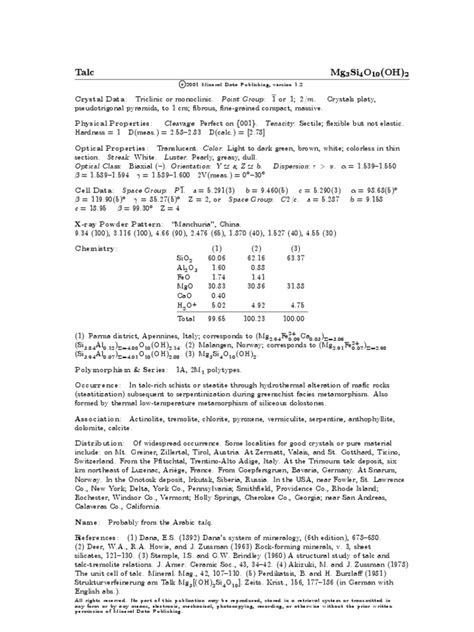 Talc Pdf Classification Of Minerals Mineralogy