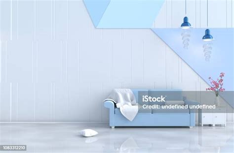 화이트 거실 장식 블루 소파 화이트블루 벽 난초 카펫 램프 직물 크리스마스의 날 새 해와 행복 한 방 3d 렌더링입니다 액자에 대한 스톡 사진 및 기타 이미지 Istock