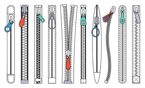 풀러가 있는 플랫 지퍼 격리 된 지퍼 패스너 의류 산업 및 재단 요소 어린이 및 성인 의류 걸쇠 괜찮은 벡터 세트 지퍼에 대한 스톡 벡터 아트 및 기타 이미지 Istock