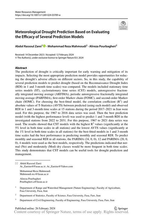 Meteorological Drought Prediction Based On Evaluating The Efficacy Of