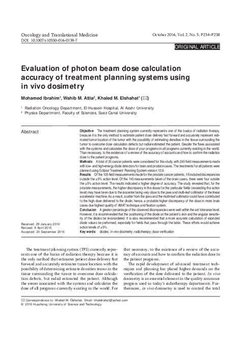 Pdf Evaluation Of Photon Beam Dose Calculation Accuracy Of Treatment