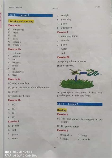 Grade8 အဌမတန်း စနစ်သစ် အင်္ဂလိပ်စာ ဆရာကိုင်အဖြေများ