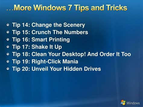 PPT Windows 7 Tips And Tricks PowerPoint Presentation Free Download ID 1500336