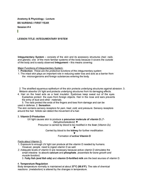 HES 006 LEC SAS 4 HES 006 LEC SAS 4 Anatomy Physiology Lecture BS NURSING FIRST YEAR