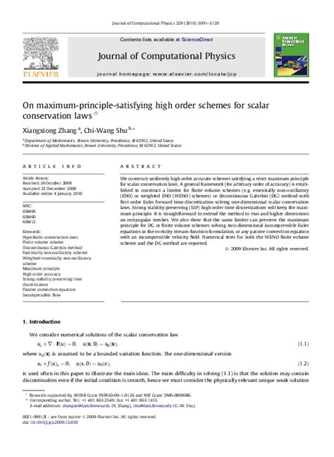 Pdf On Maximum Principle Satisfying High Order Schemes For Scalar Conservation Laws