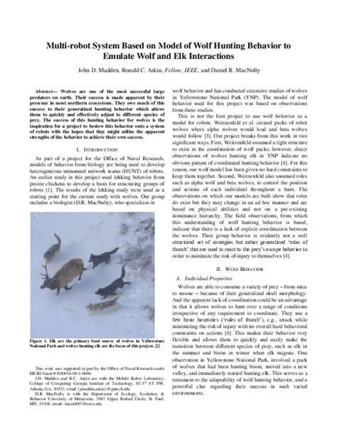 Pdf Multi Robot System Based On Model Of Wolf Hunting Behavior To