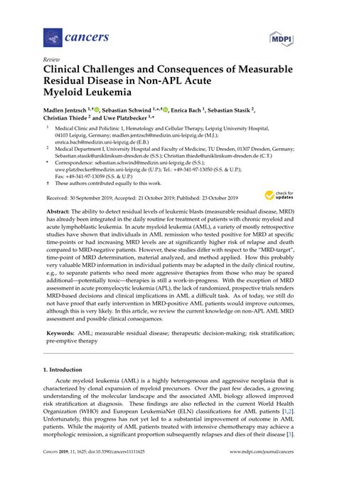 Pdf Clinical Challenges And Consequences Of Measurable Residual