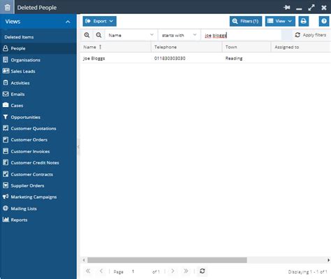 Deleted Items Workbooks CRM