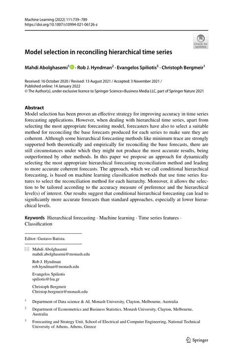Pdf Model Selection In Reconciling Hierarchical Time Series