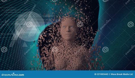 Composition Of Exploding Human Body Formed With Particles And Scopes Scanning Stock Illustration