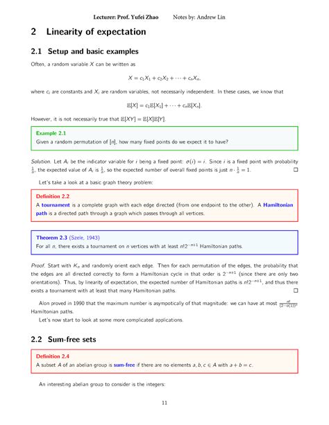 Linearity Of Expectation Pdf 2 Linearity Of Expectation 2 Setup And Basic Examples Often A