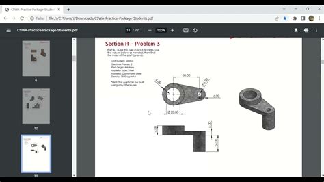 Cswa Section A Problem 3 Solidworks Exam Practice For Beginner 2022 Youtube
