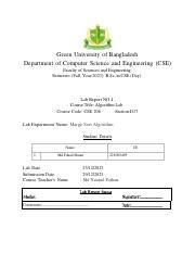 Analysis Of Merge Sort Algorithm For Efficient Sorting Lab Course Hero