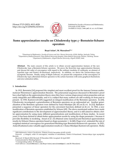Pdf Some Approximation Results On Chlodowsky Type Q−bernstein Schurer Operators