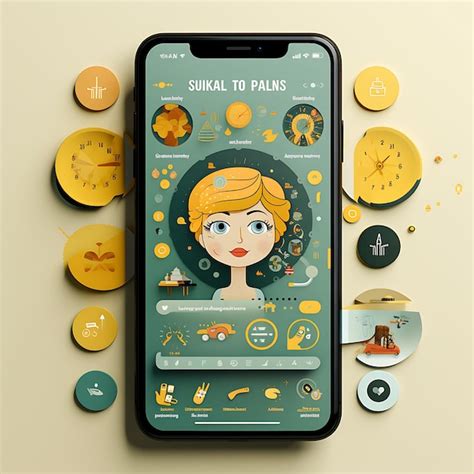 모바일 앱 레이아웃 디자인 증상 검사 정보적이고 사용자 친화적인 레이아웃 노란색 개념 프리미엄 사진