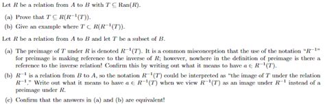 Solved Let R Be A Relation From A To B With TRan R A Chegg Com