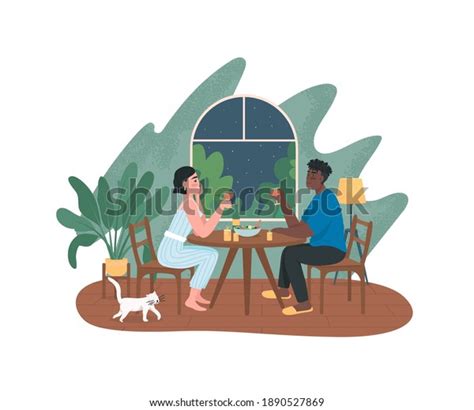 Couple On Romantic Dinner Date Home Stock Vector Royalty Free