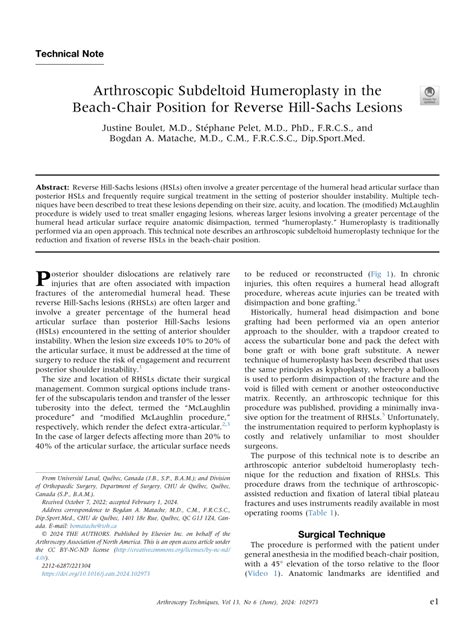 Pdf Arthroscopic Subdeltoid Humeroplasty In The Beach Chair Position For Reverse Hill Sachs