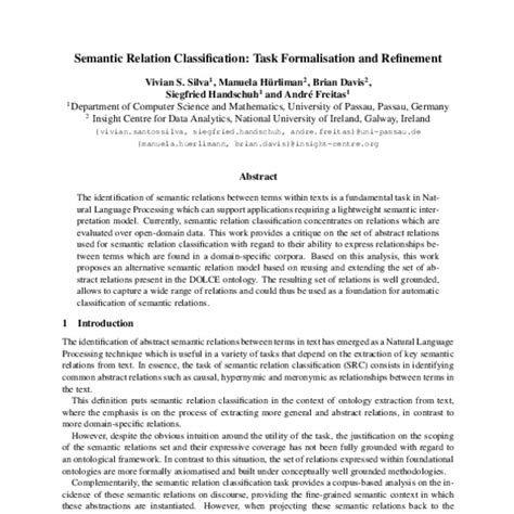 Semantic Relation Classification Task Formalisation And Refinement Acl Anthology