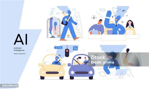 artificial intelligence flat vector illustrations set stock