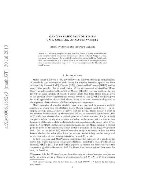 Pdf Gradient Like Vector Fields On A Complex Analytic Variety
