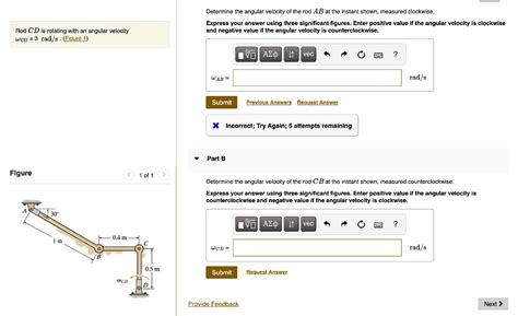 Solved Determine The Angular Velocity Of The Rod Ab At The Instant Shown Measured Clockwise