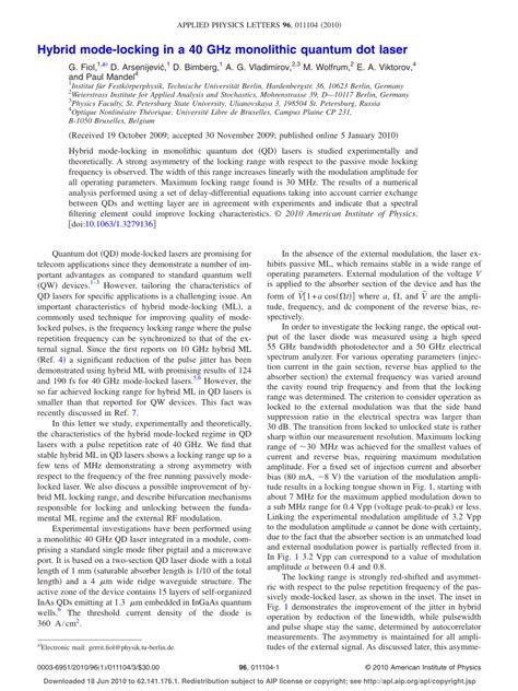 Pdf Hybrid Mode Locking In A 40 Ghz Monolithic Quantum Dot Laser