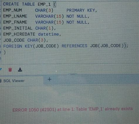 Solved Write The Sql Code That Will Create Only The Table