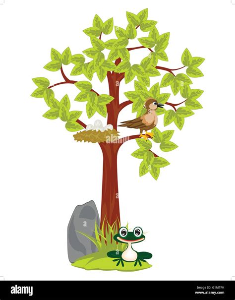 Illustration Tree With Jack And Bird Sitting On Him Stock Vector Image Art Alamy