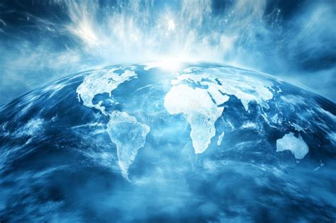 Futuristic World Map Depicting Global Connectivity And Technology Against A Soft Morning Light