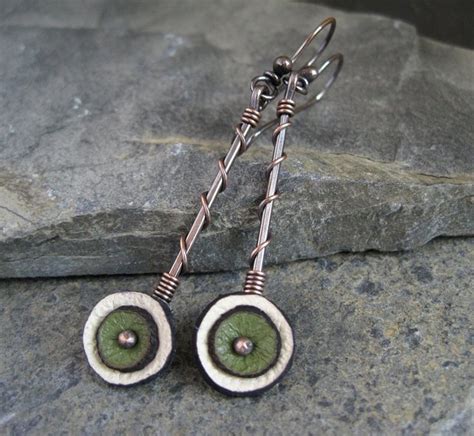 Leather Earrings Copper Wirework Earrings Leather Earrings Leather