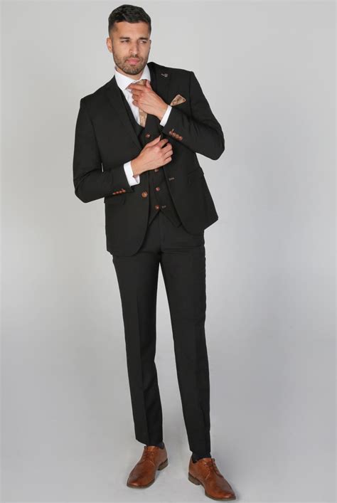 Paul Andrew Mayfair Black Mens Three Piece Suit Menswearr