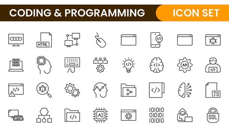 Programming Coding Set Of Web Icons In Line Style Software Development Icons For Web And Mobile