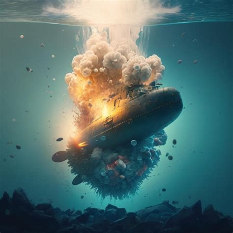 Premium Photo Explosive Underwater Scene Submarine In The Depths