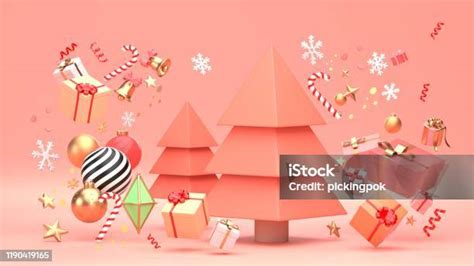크리스마스 휴가 장식 기하학적 모양과 선물 상자에 의해 장식 크리스마스 트리 디자인의 3d 렌더링 이미지 2019년에 대한 스톡 사진 및 기타 이미지 Istock
