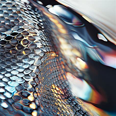 Abstract Metallic Surface With Reflective Honeycomb Pattern In Vibrant
