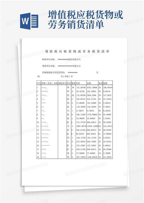 增值税应税货物或劳务销货清单word模板下载 编号layjkzxy 熊猫办公