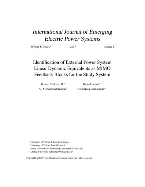 Pdf Identification Of External Power System Linear Dynamic Equivalents As Mimo Feedback Blocks