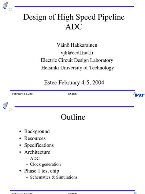 Design Of High Speed Pipeline Adc Estec February 4 5 2004 Pdf