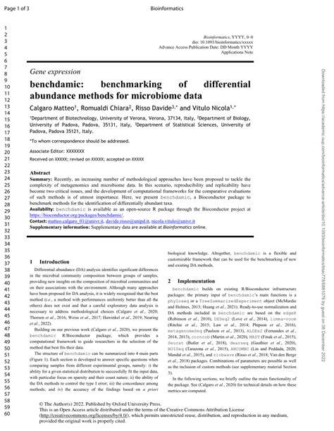 Pdf Benchdamic Benchmarking Of Differential Abundance Methods For Microbiome Data