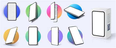 현실적인 스마트 폰 모형 인포그래픽 또는 프레젠테이션 Ui 디자인 인터페이스를 위한 템플릿입니다 빈 디스플레이 격리 된 템플릿 전화 다른 각도 보기와 휴대 전화 프레임 스톡