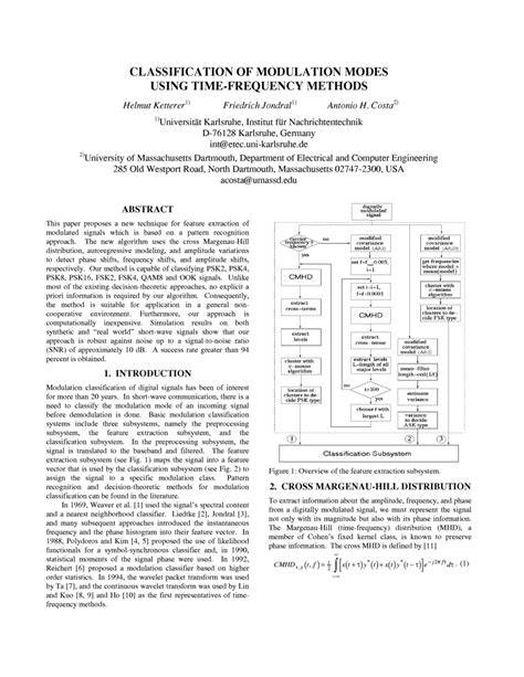 Pdf Classification Of Modulation Modes Using Time Frequency Methods