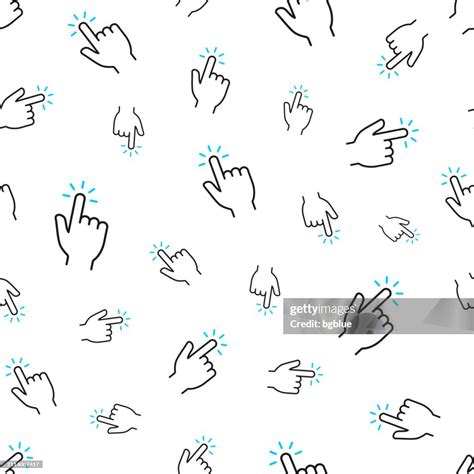 Click With Hand Cursor Seamless Pattern Line Icons On White Background High Res Vector Graphic