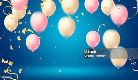 생일 인사말 벡터 템플릿 디자인입니다 생일 축하 텍스트 화이트보드 공간 와 날아다니는 풍선 색종이 조각 요소 둥근 3d 공기 풍선 그림 3차원 형태에 대한 스톡 벡터 아트