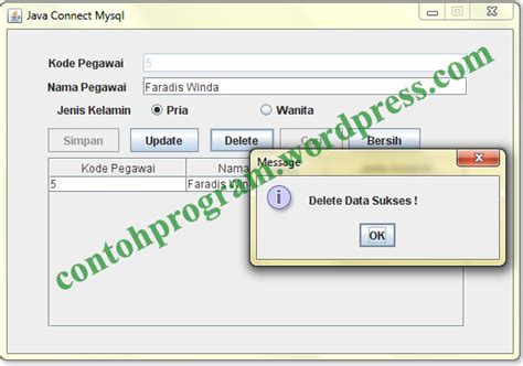 Koneksi Java Mysql Button Delete Click Contoh Pemrograman Java C