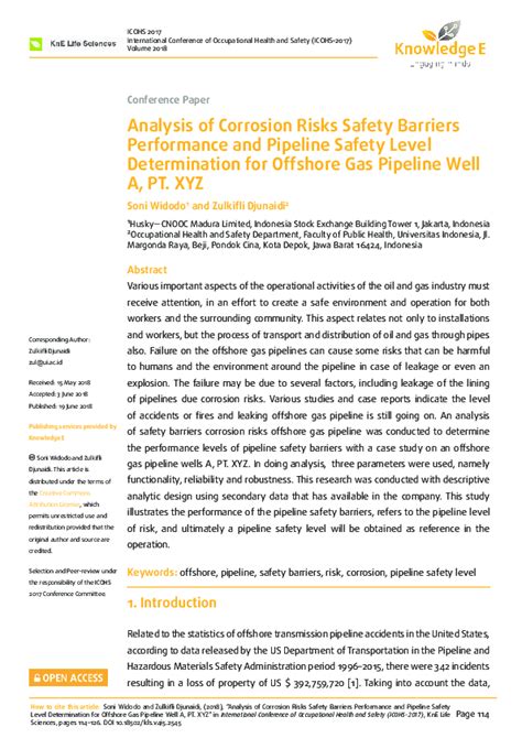 Pdf Analysis Of Corrosion Risks Safety Barriers Performance And Pipeline Safety Level