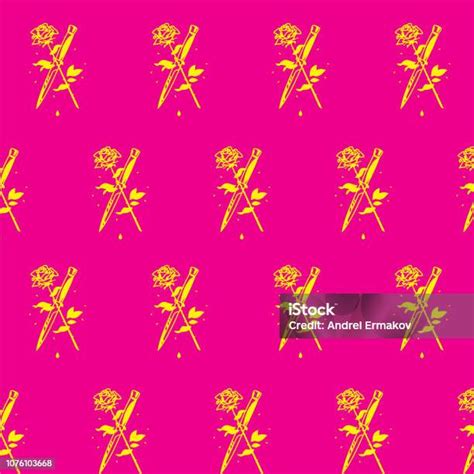 장미와 칼 패턴 그림을 컬러 직물 및 섬유 표지 및 포스터에 대 한 장식 빈티지 레트로 스타일입니다 그래픽 템플릿입니다 포장지에