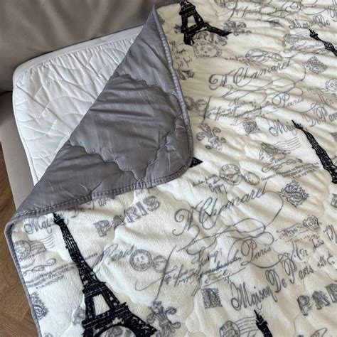 Ковдра двостороння двоспальна 180х210 осінь зима весна Фліс біла з сірим Париж Fk2 Ananasko