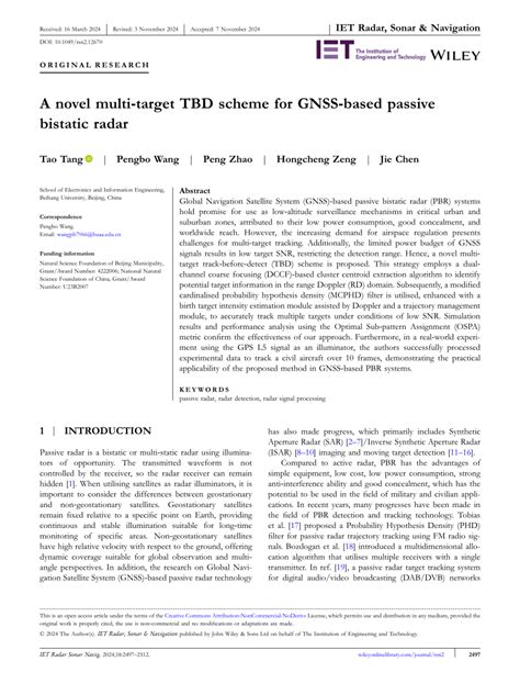 Pdf A Novel Multi‐target Tbd Scheme For Gnss‐based Passive Bistatic Radar