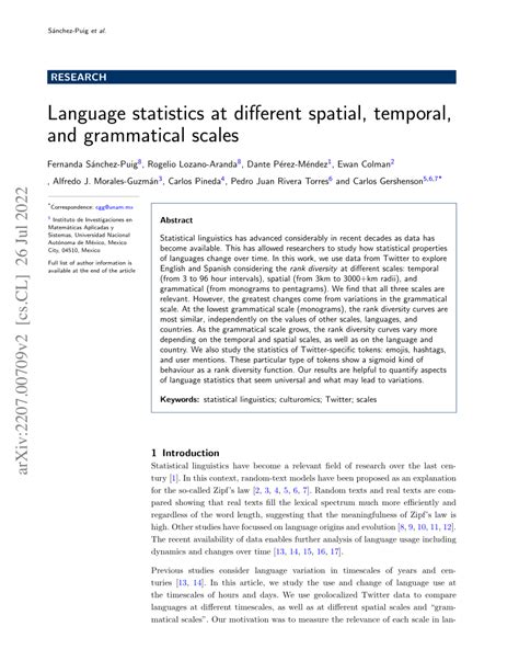 Pdf Language Statistics At Different Spatial Temporal And Grammatical Scales